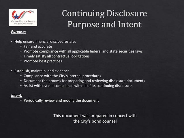 Continuing Disclosure Policy and Procedures | PPT