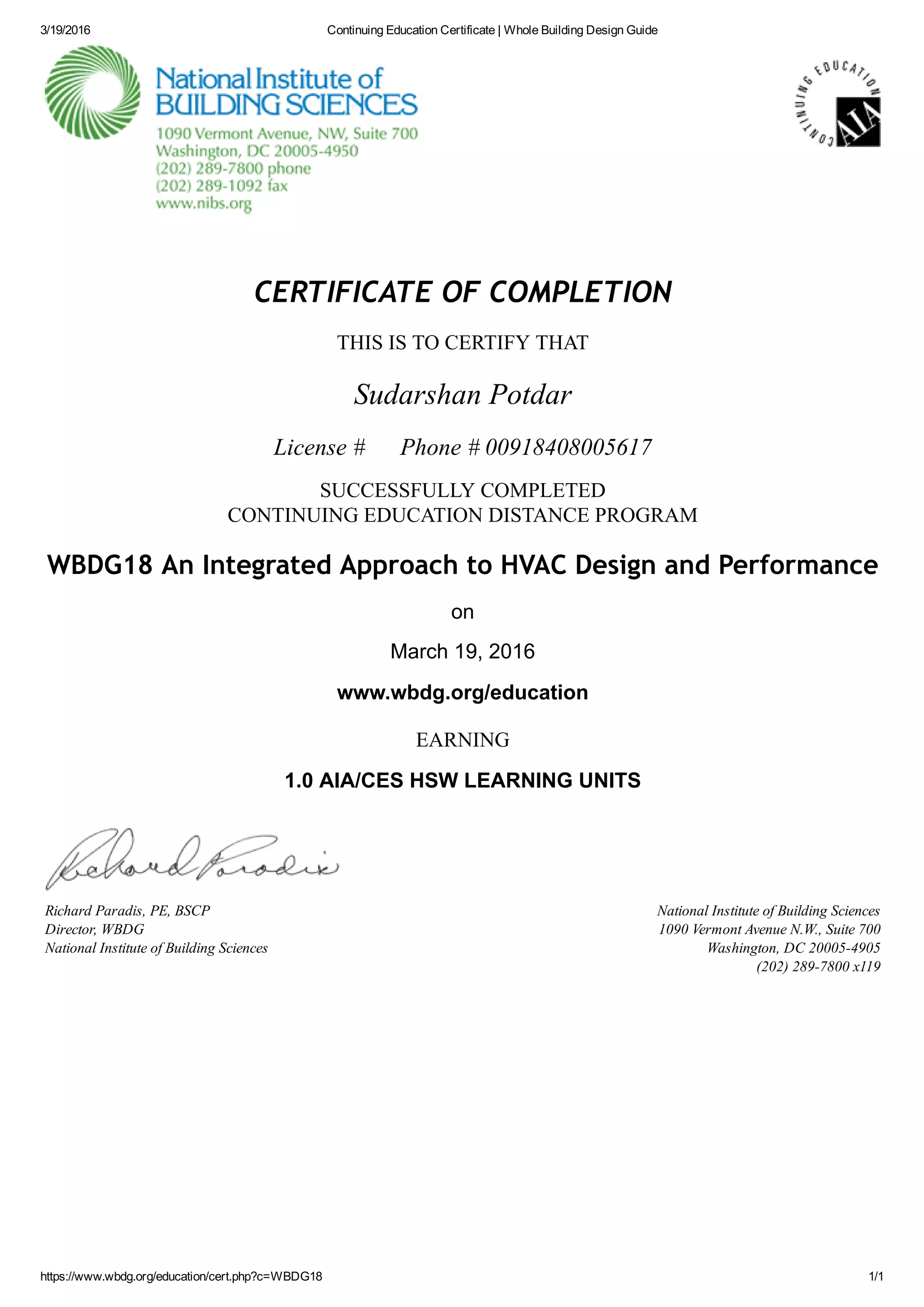 Continuing education certificate whole building design guide | PDF