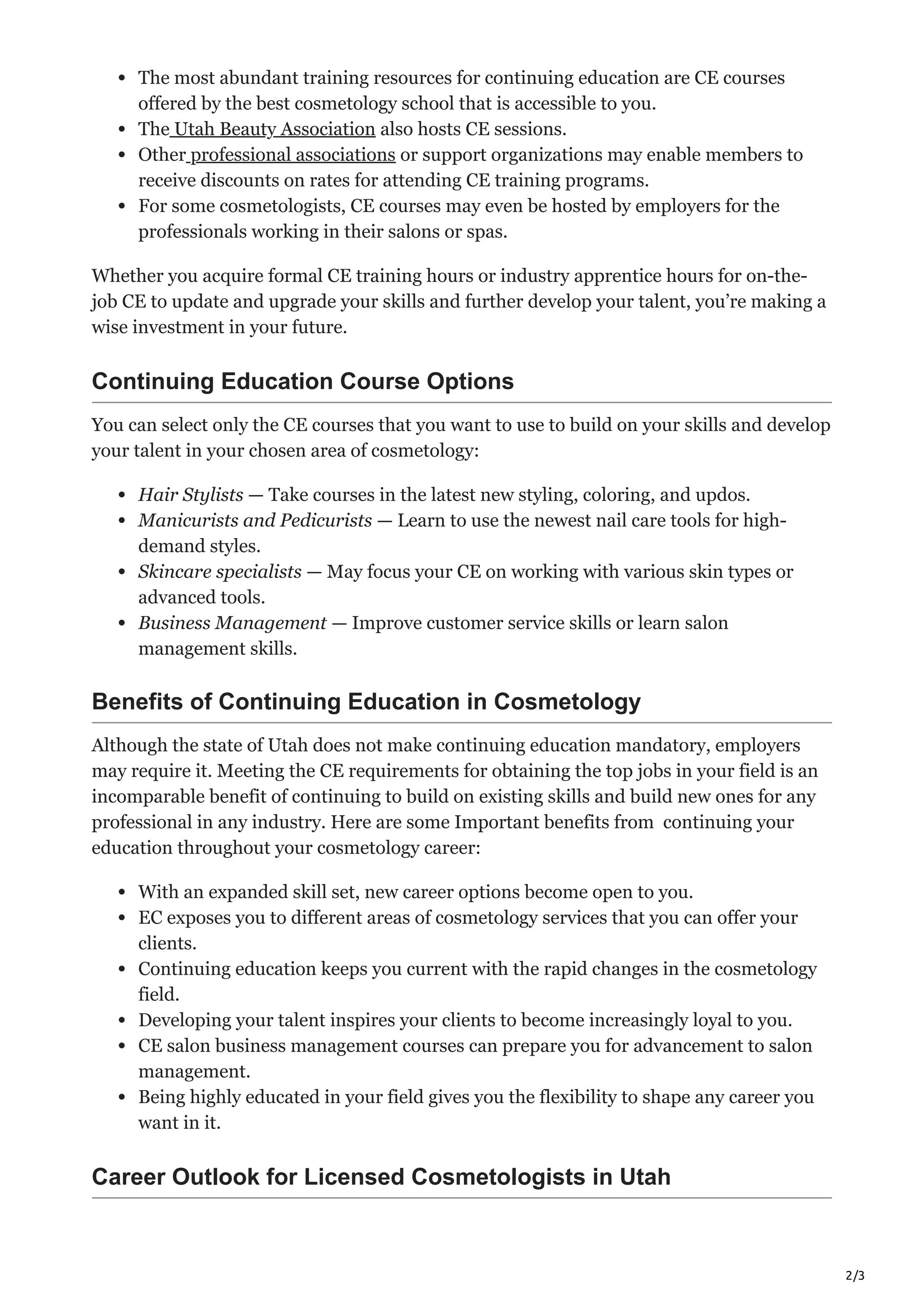 Continuing education requirements for cosmetology license in utah | PDF