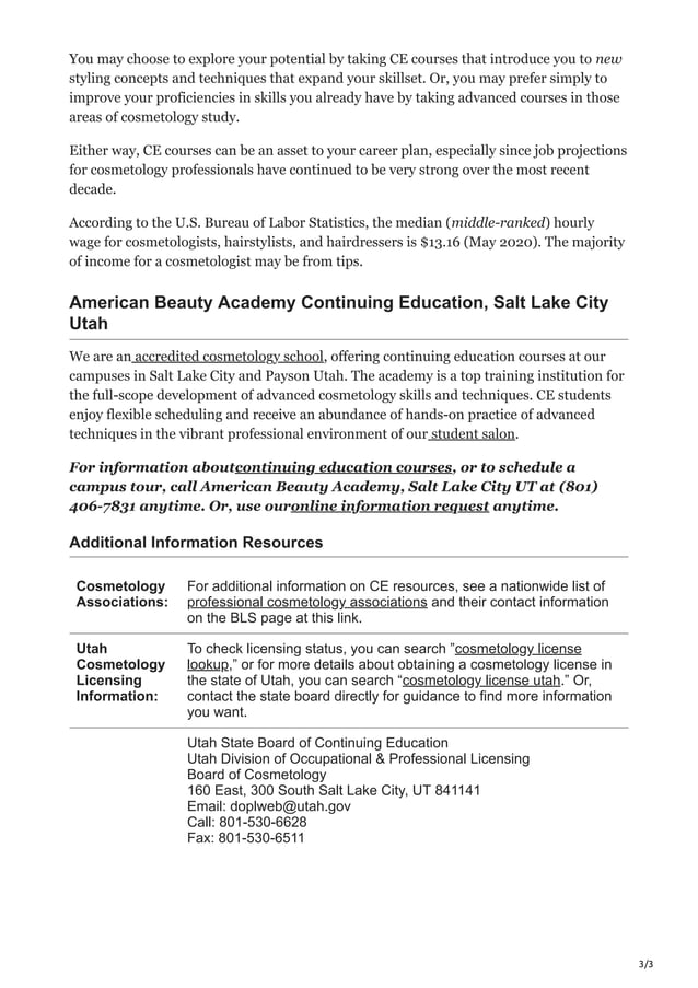 Continuing education requirements for cosmetology license in utah | PDF