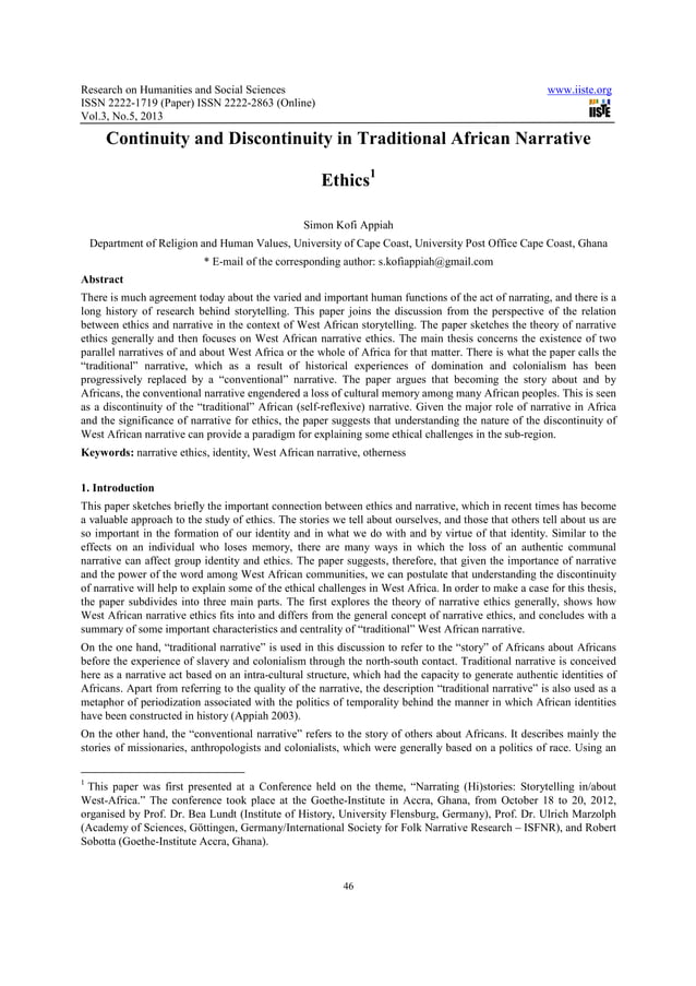 Continuity and discontinuity in traditional african narrative ethics | PDF