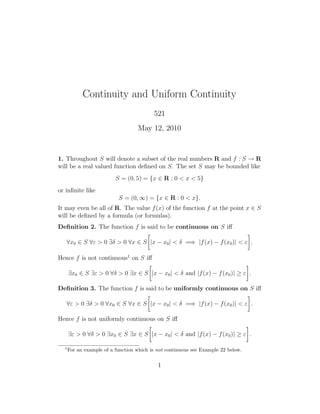 Continuity and Uniform Continuity | PDF