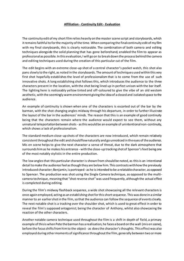 Continuity Edit Evaluation Pdf