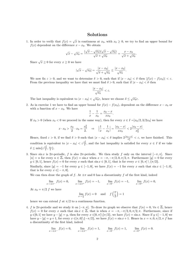 Continuity of functions by graph (exercises with detailed solutions) | PDF