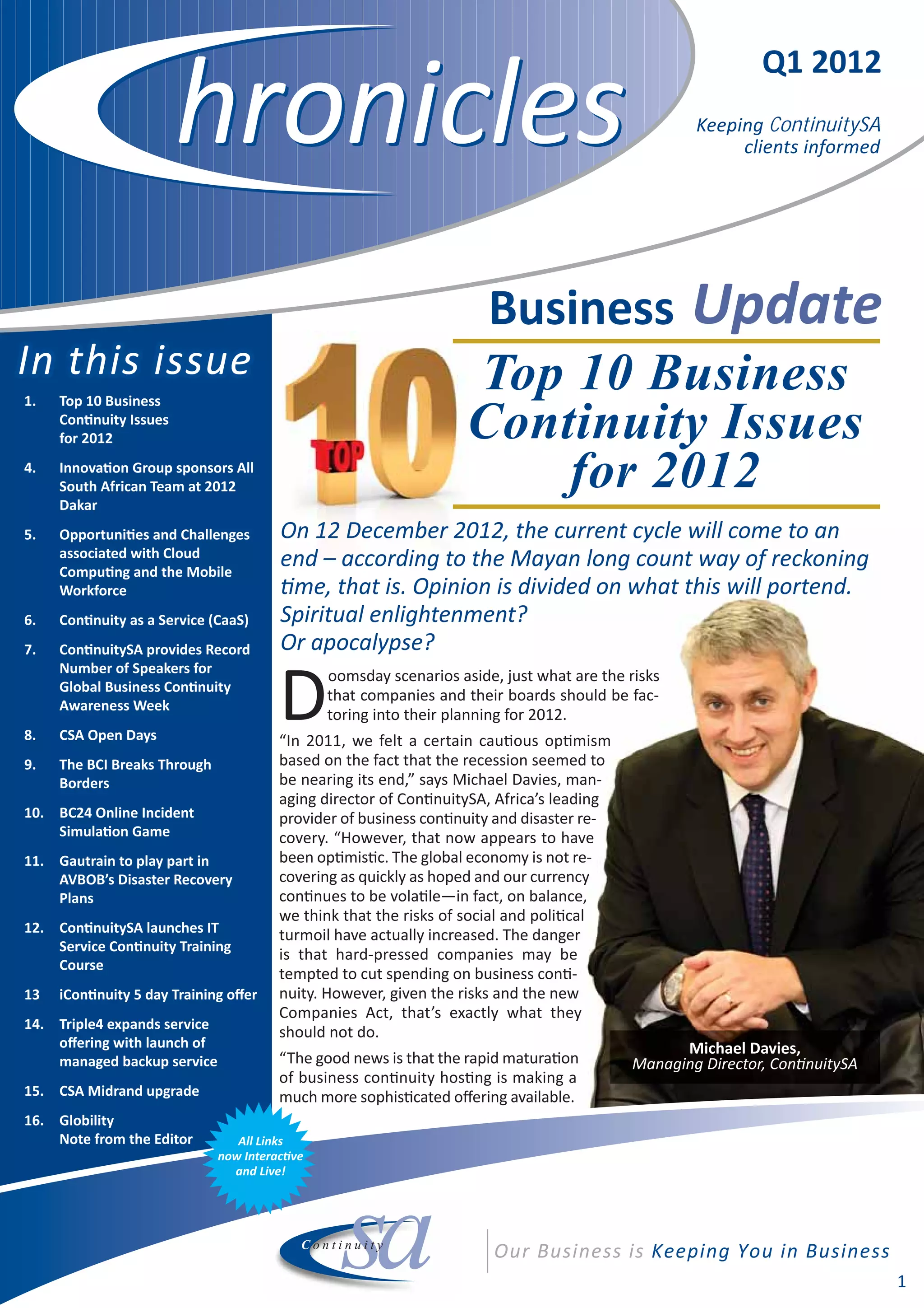 ContinuitySA Q1 Client Chronicles Newsletter 2012 | PDF | Business ...