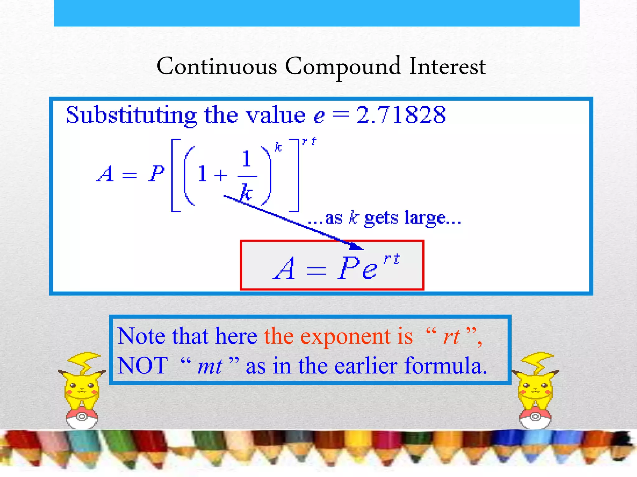 Continuosly compound interest and a comparison of exponential growth ...