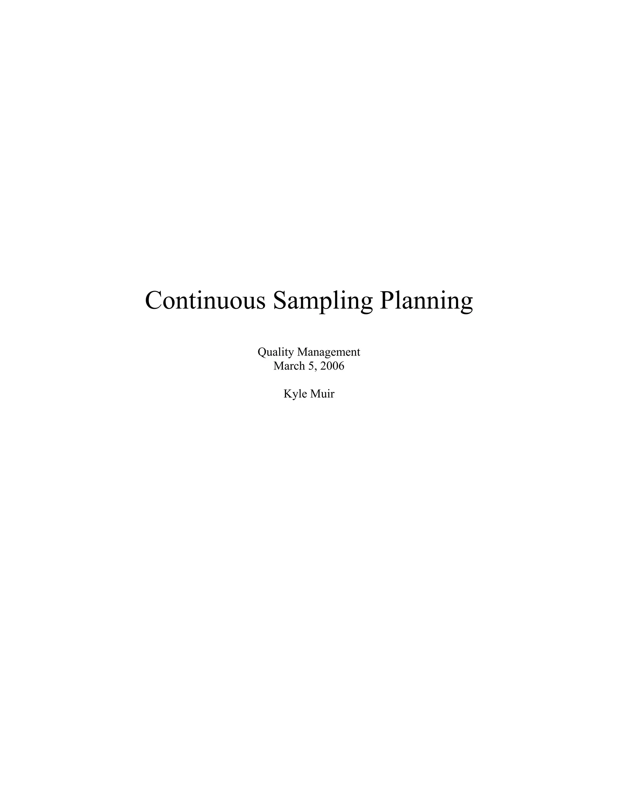 Continuous Sampling Planning | PDF