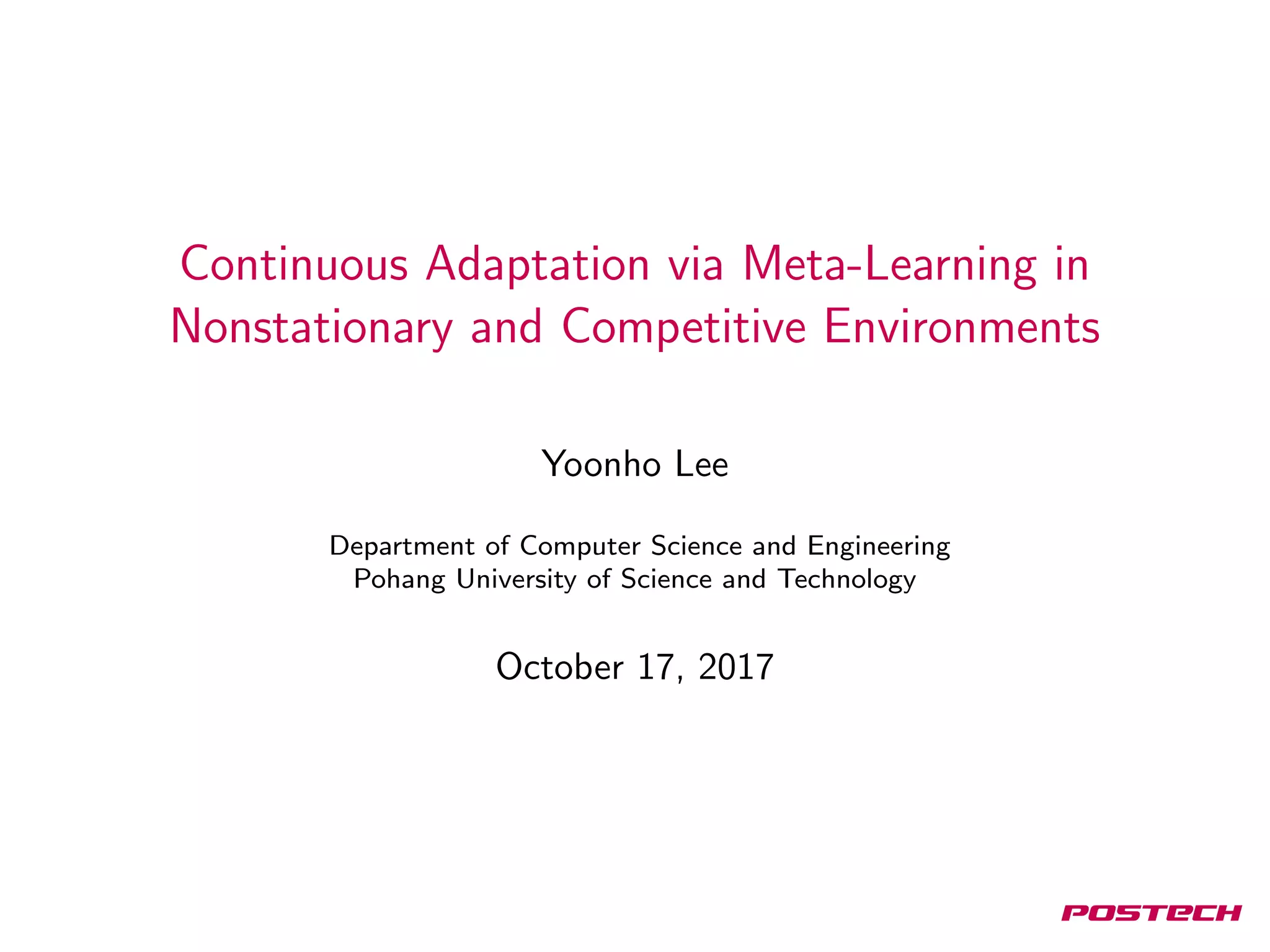 Continuous Adaptation via Meta Learning in Nonstationary and ...