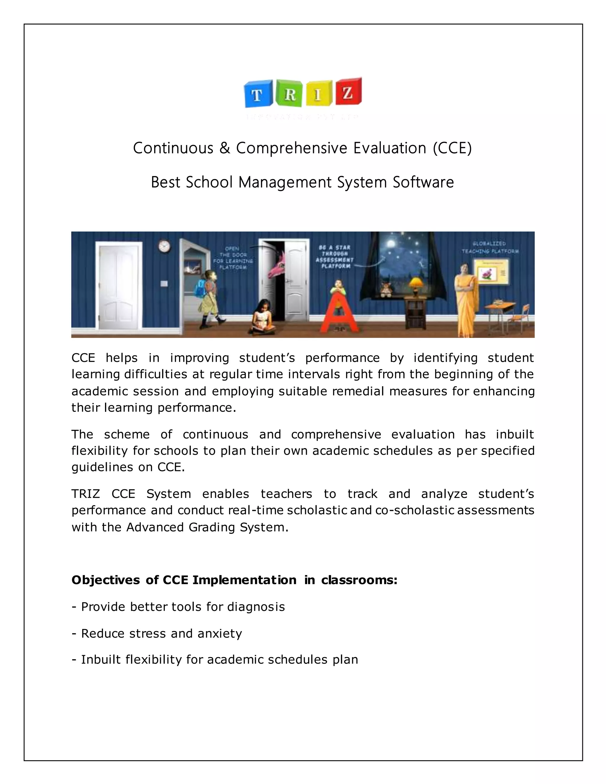 Continuous comprehensive evaluation (cce) school management system | DOCX