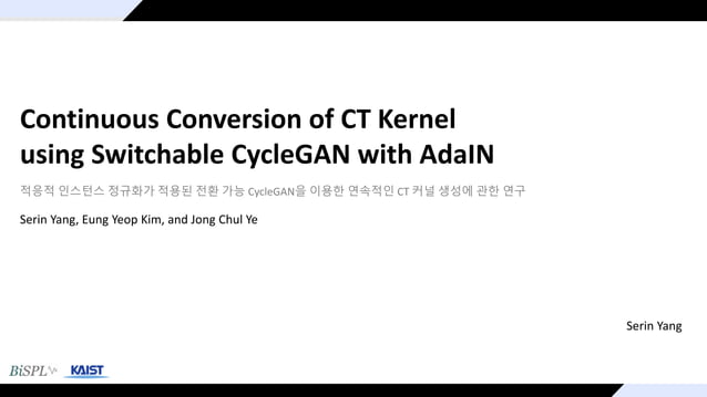 Continuous Conversion of CT Kernel using Switchable CycleGAN with AdaIN | PPT