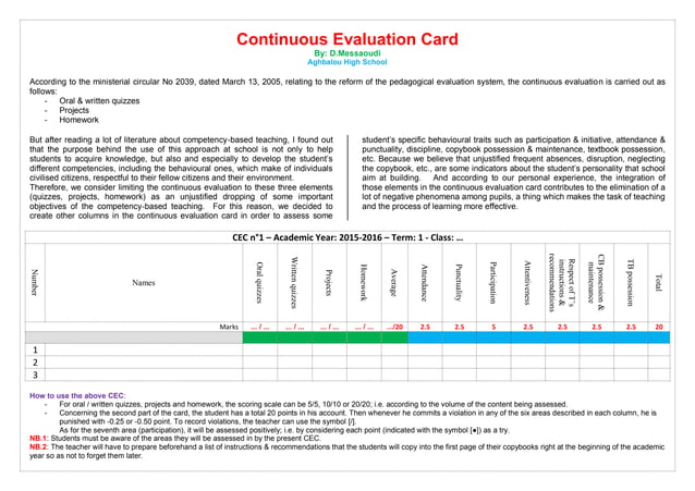The Continuous Evaluation Card | PPT