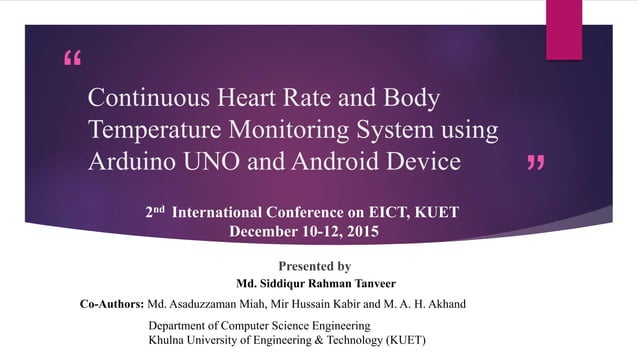 Continuous heart rate and body temperature monitoring system using arduino uno and android ...