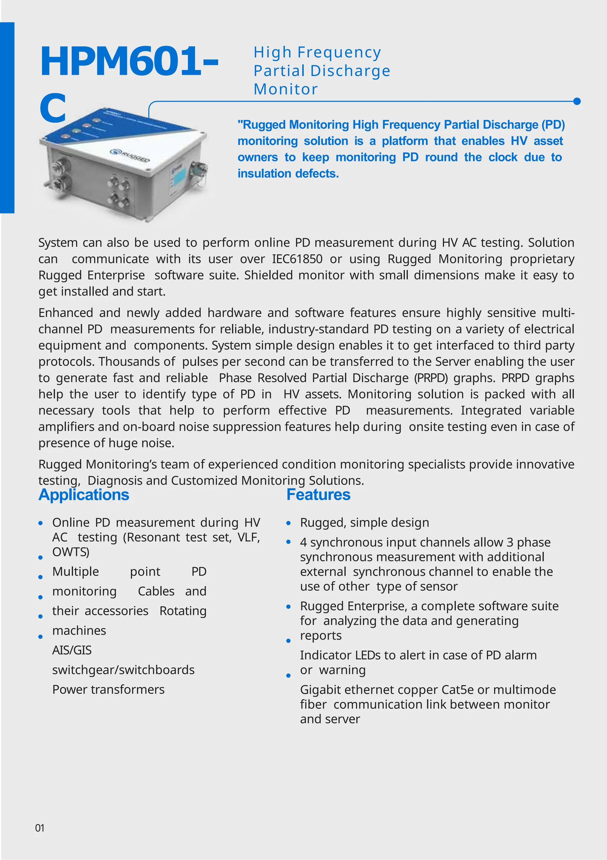 Continuous High Frequency Partial Discharge Monitor | HPM601-C | Rugged ...