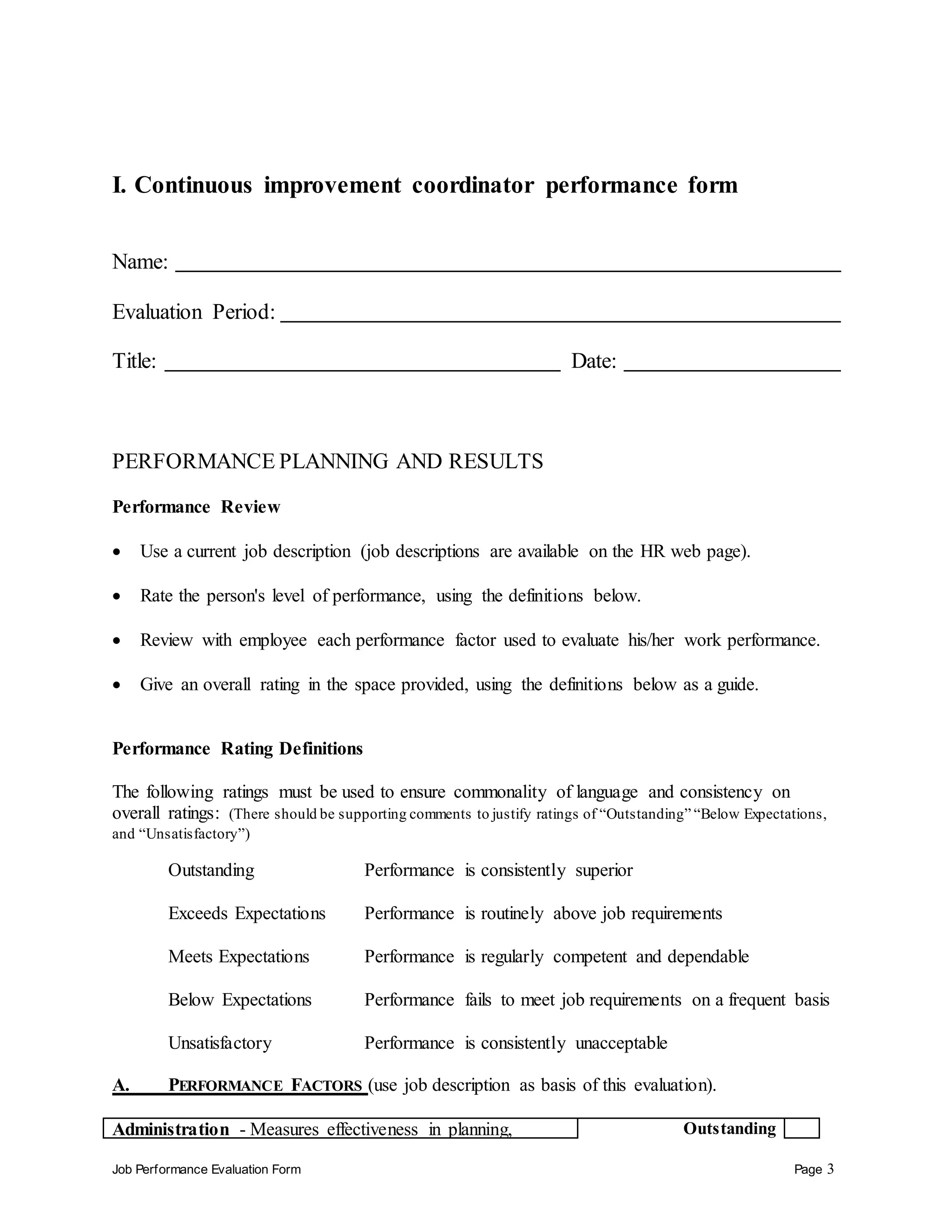 Continuous improvement coordinator performance appraisal | DOCX