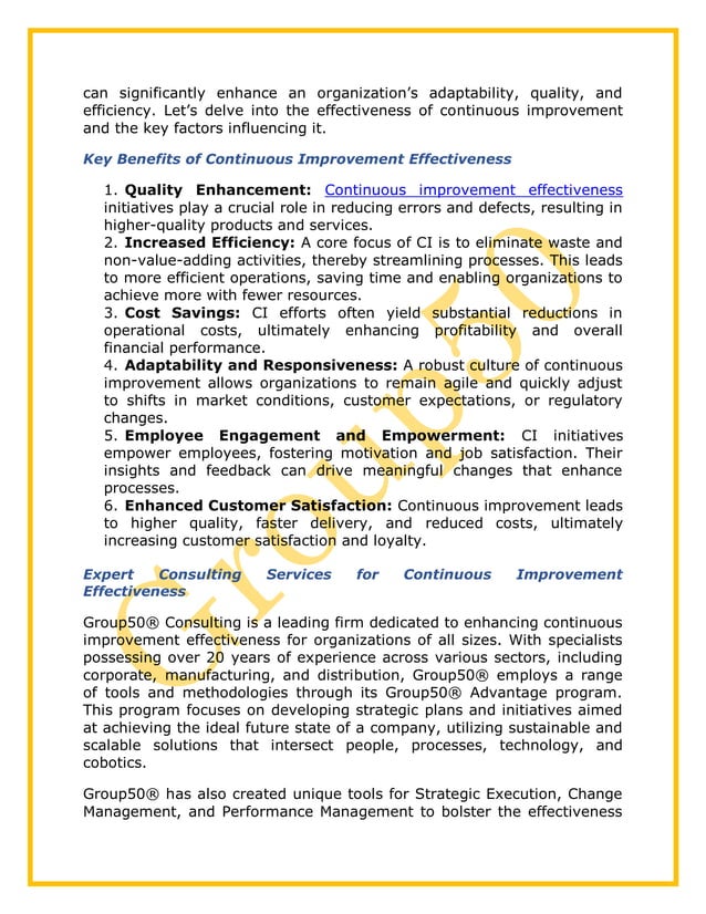 Enhancing Continuous Improvement Effectiveness Through a Culture of ...