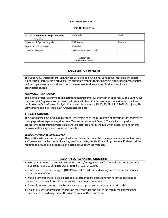 Army Fleet Support-Continuous Improvement Engineer – Requisition #041…