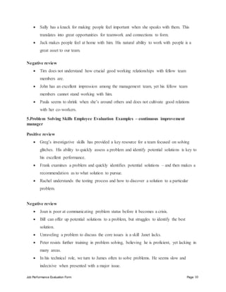 Continuous improvement manager perfomance appraisal 2 | DOCX