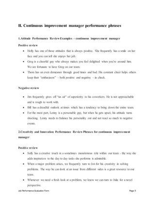 Continuous improvement manager perfomance appraisal 2 | DOCX