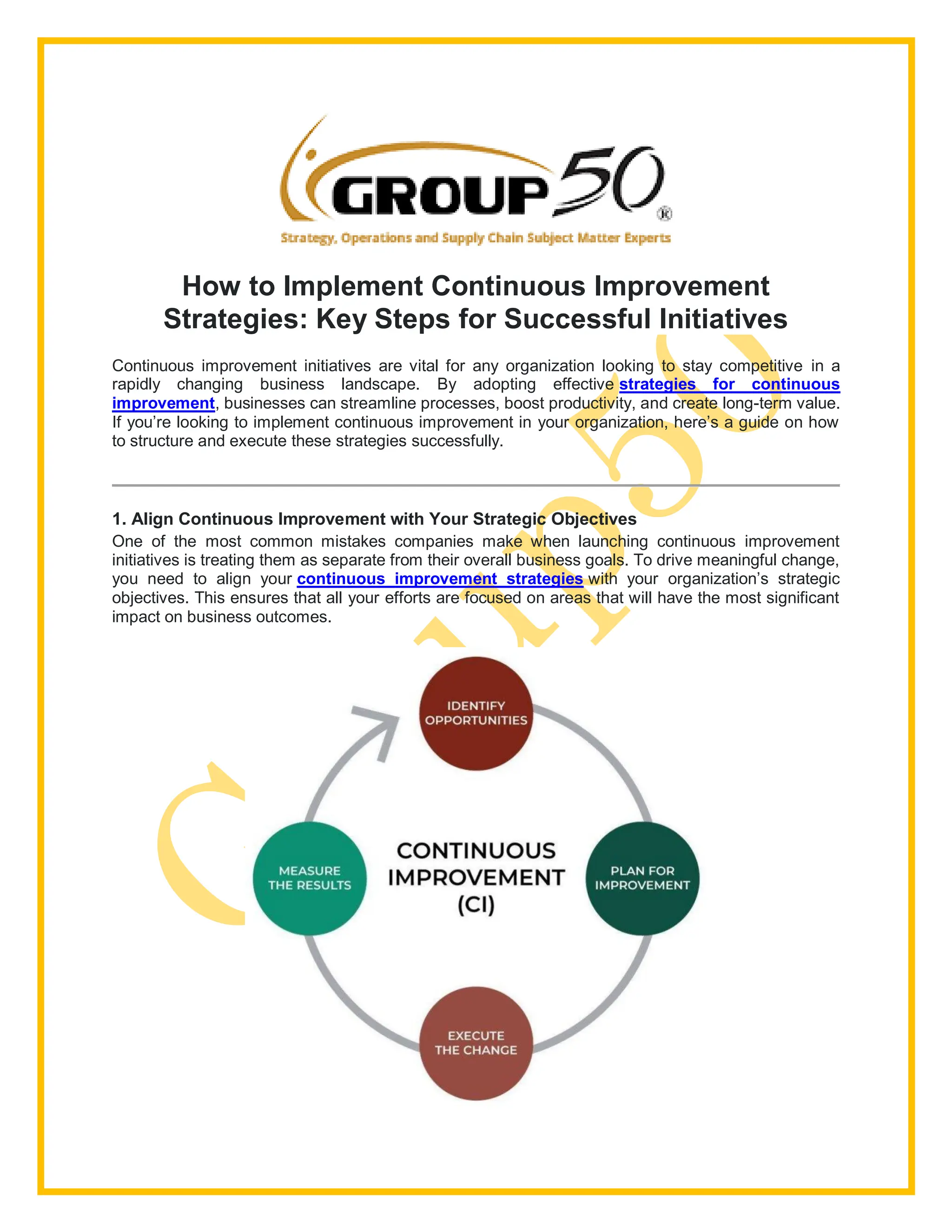 Continuous Improvement Program - Group50 Consulting | PDF