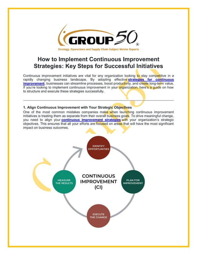 Continuous Improvement Program - Group50 Consulting | PDF
