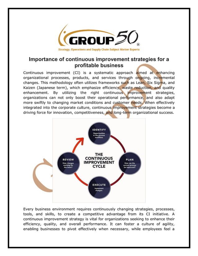 continuous improvement strategie - Group50 | PDF