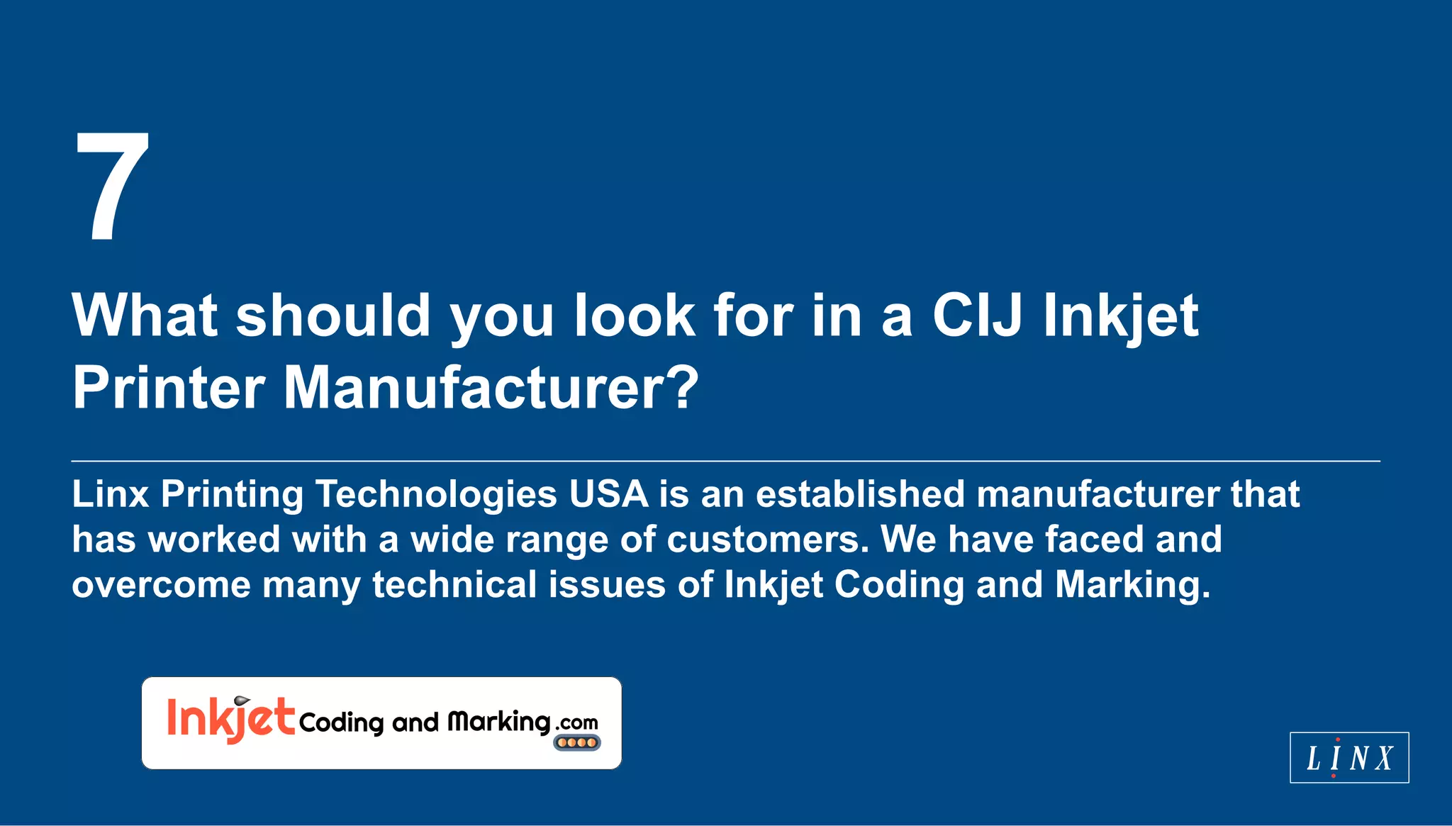 Continuous Inkjet Printer - Linx Printing Technologies USA | PPT