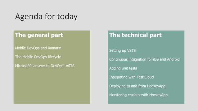 Continuous integration and delivery with Xamarin and VSTS | PPT