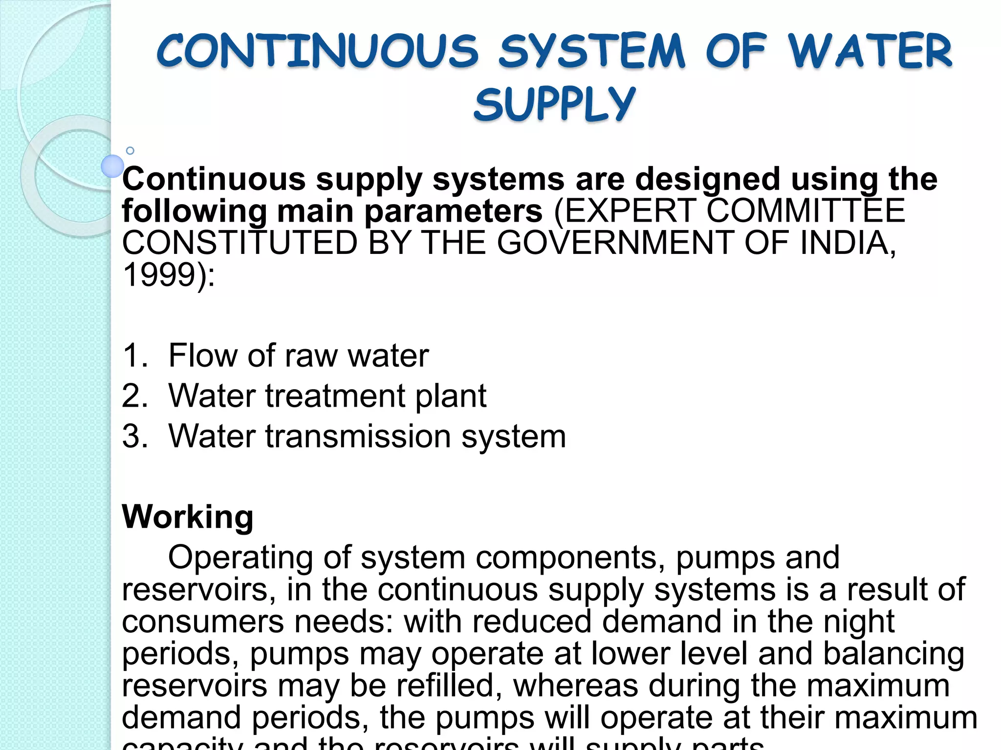 Continuous & intermittent system of water supply | PPTX