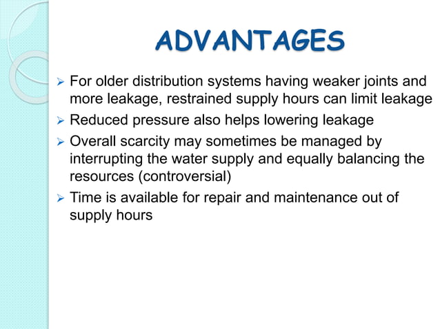 Continuous & intermittent system of water supply | PPTX | Water ...