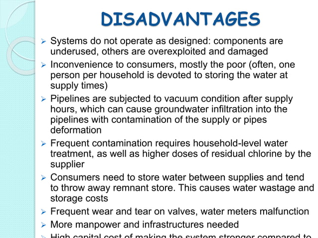 Continuous & intermittent system of water supply | PPTX | Water ...