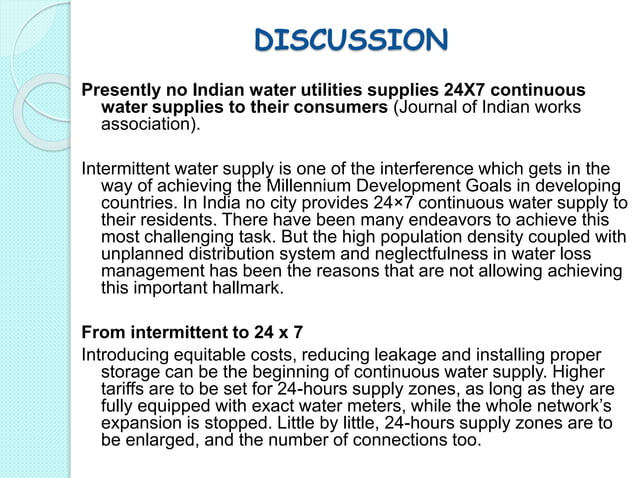 Continuous & intermittent system of water supply | PPTX | Water ...
