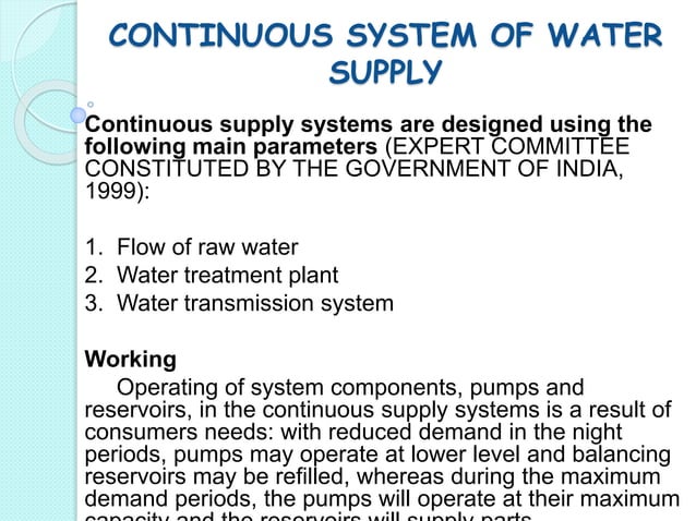Continuous & intermittent system of water supply | PPTX | Water ...