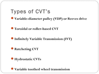 Continuously variable transmissions (CVT) | PPT