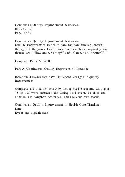 Continuous Quality Improvement WorksheetHCS451 v9Page 2 of 2 | DOCX