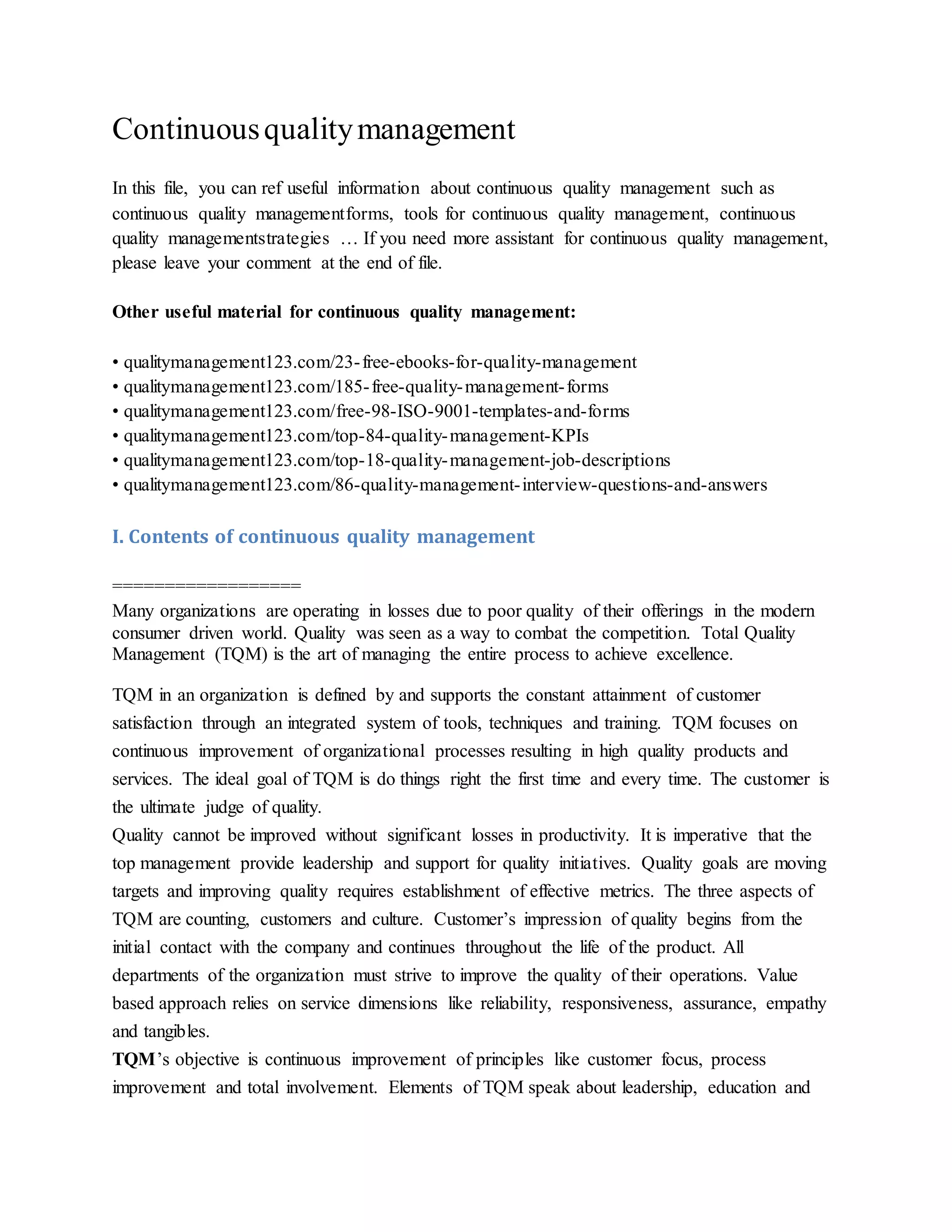 Continuous quality management | DOCX