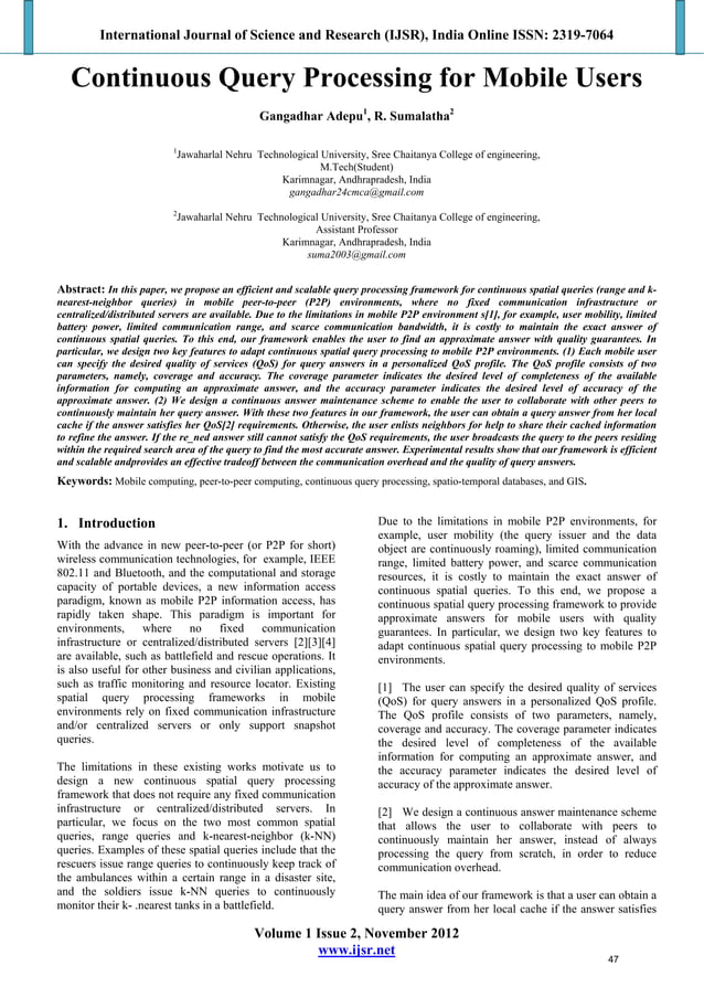 Continuous query processing for mobile users | PDF