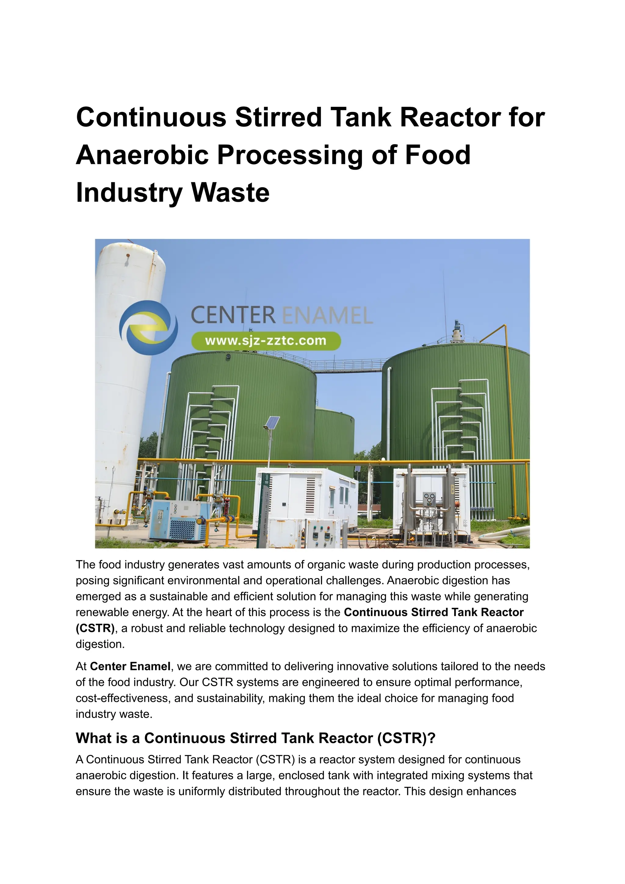 Continuous Stirred Tank Reactor for Anaerobic Processing of Food ...