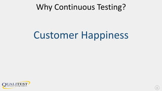 Continuous testing maximising velocity, quality and customer happiness ...