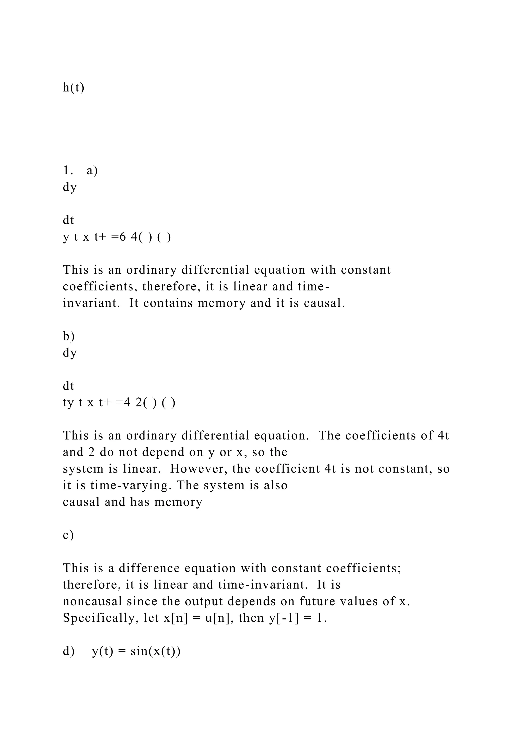 Continuous Time Convolution1. Solve the following for y(t.docx