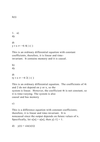 Continuous Time Convolution1. Solve the following for y(t.docx