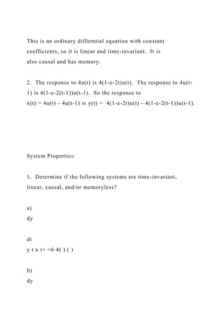 Continuous Time Convolution1. Solve the following for y(t.docx