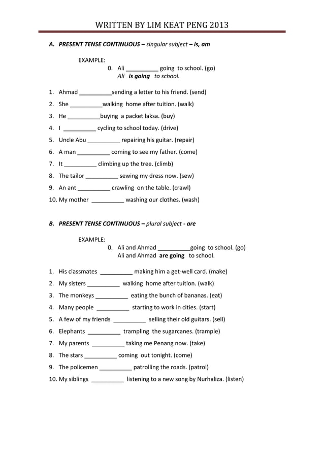 Continuous verb exercise | PDF