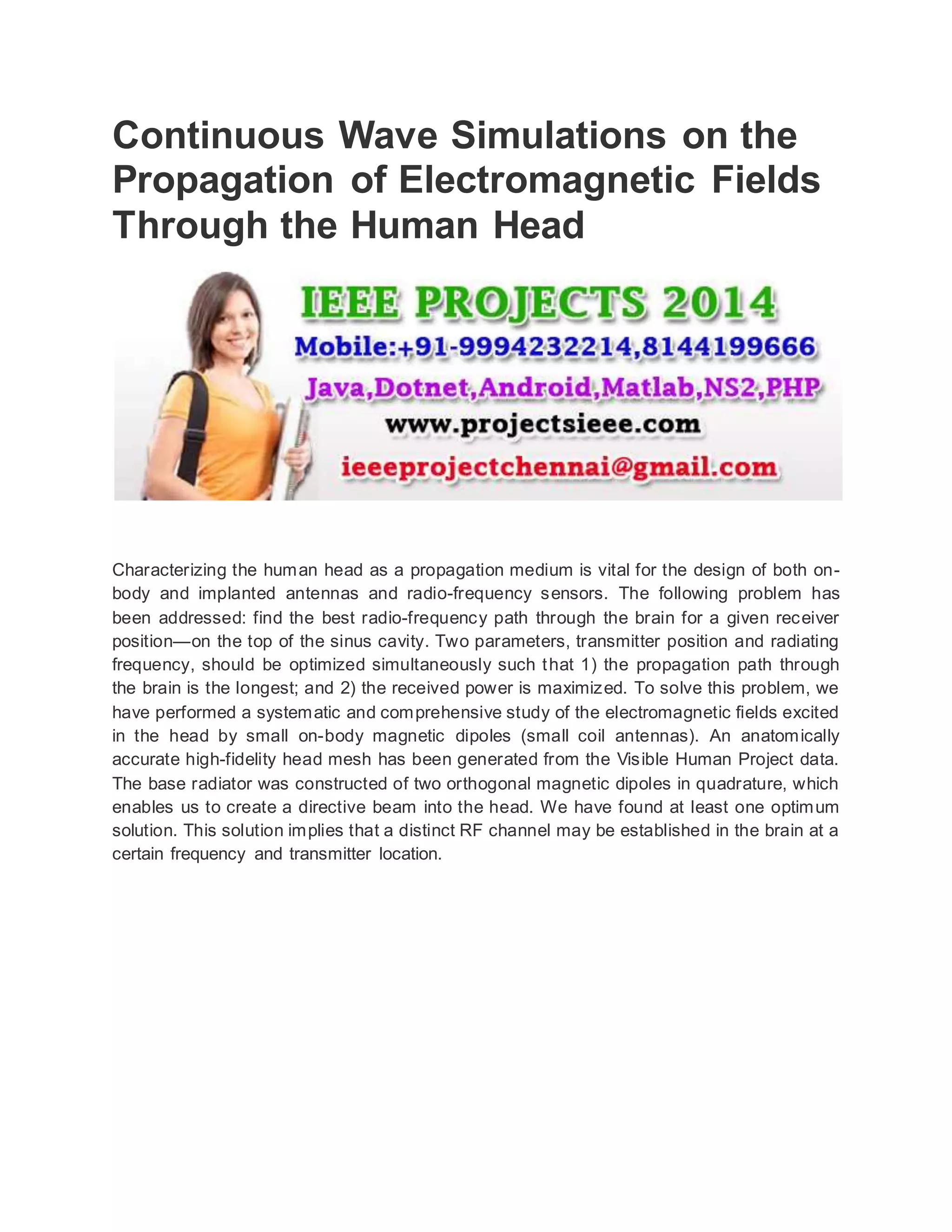 Continuous Wave Simulations On The Propagation Of Electromagnetic Fields Through The Human Head