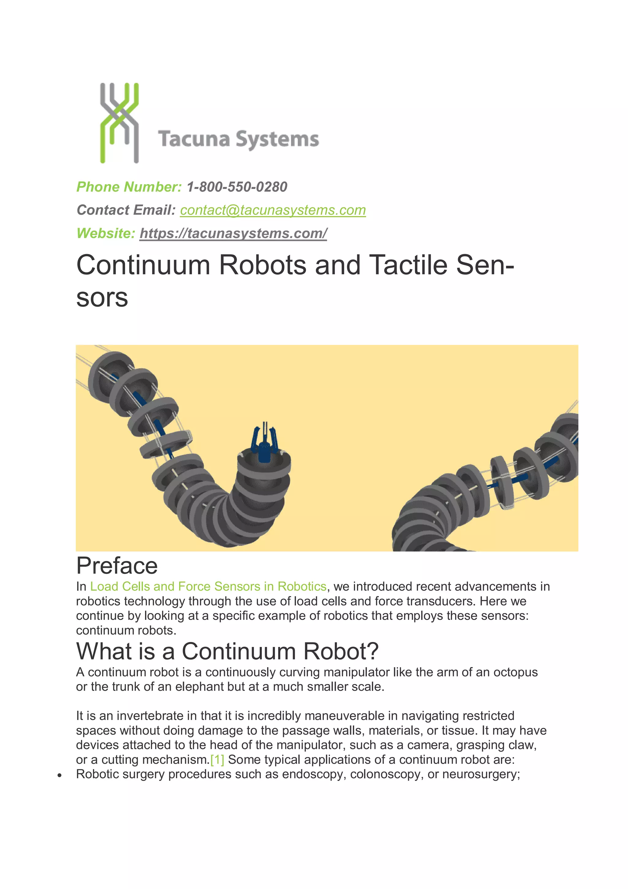 Continuum Robots and Tactile Sensors | PDF
