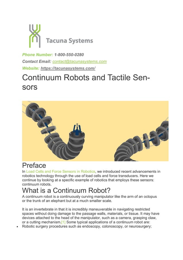Continuum Robots and Tactile Sensors | PDF