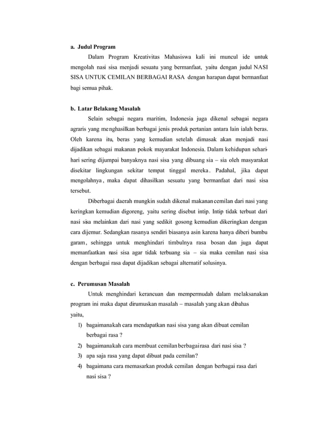 Contoh proposal pkm kewirausahaan | PDF