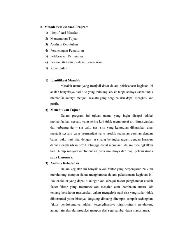 Contoh proposal pkm kewirausahaan | PDF