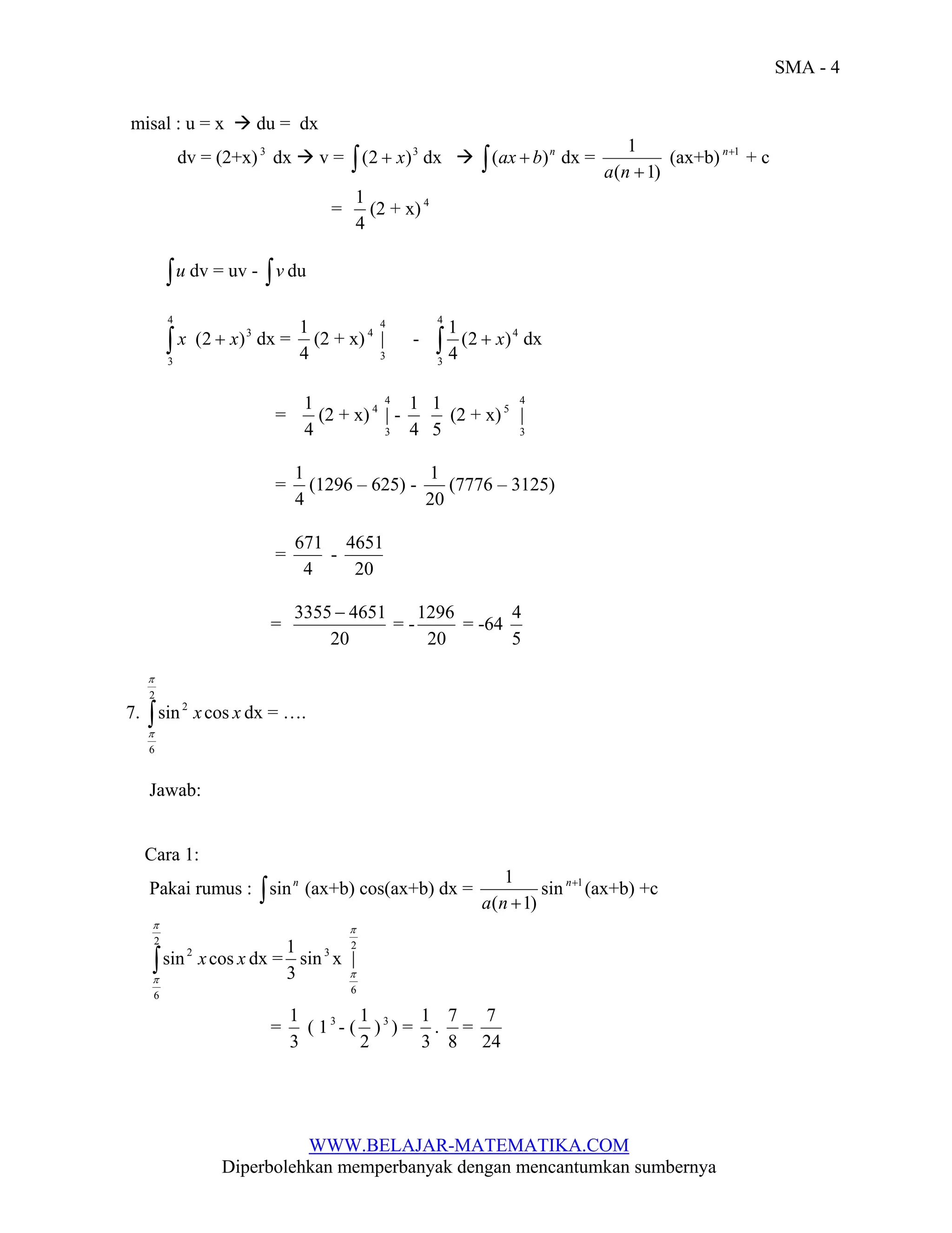 Contoh soal soal integral dan pembahasannya | PDF