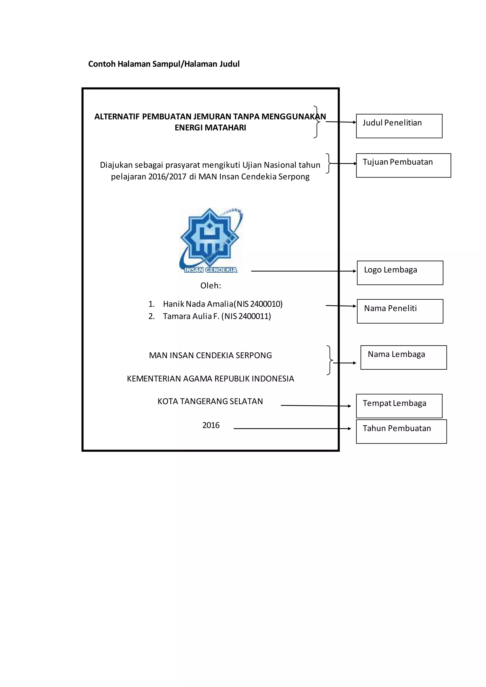 CONTOH FORMAT COVER UNTUK KIR | DOCX