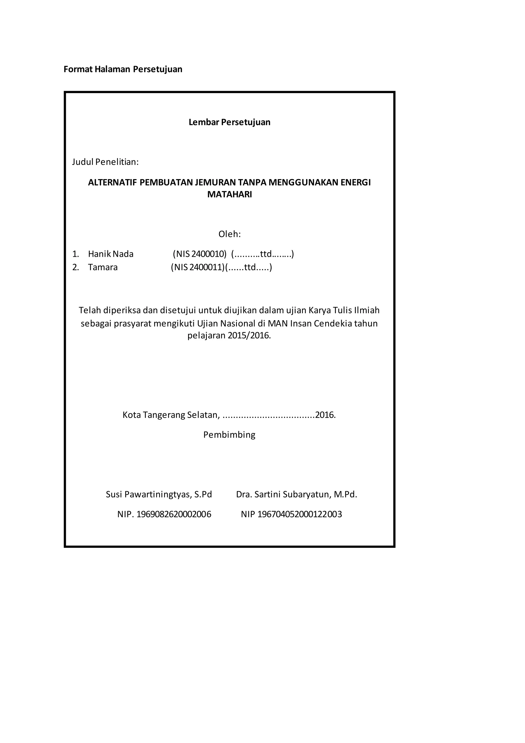 CONTOH FORMAT COVER UNTUK KIR | DOCX